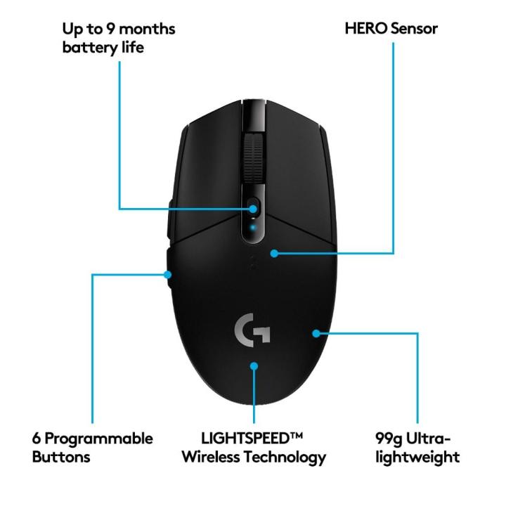 Logitech G304 Black LIGHTSPEED Wireless Gaming Mouse, Hero 12K Sensor ...