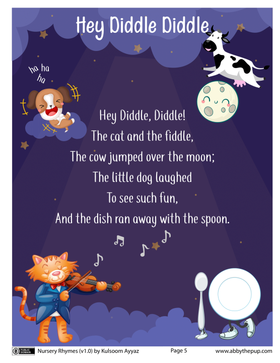 Hey Diddle Diddle Chart Nursery Rhymes A4 Laminated High Print Quality ...