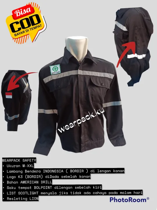Wearpack safety WARNA HITAM seragam kerja atasan lengan panjang JENIS ...