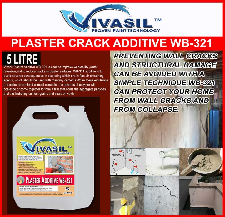 VIVASIL PLASTER CRACK ADDITIVE -WB321 -5 LITRE-MIX WITH CEMENT AND SAND ...