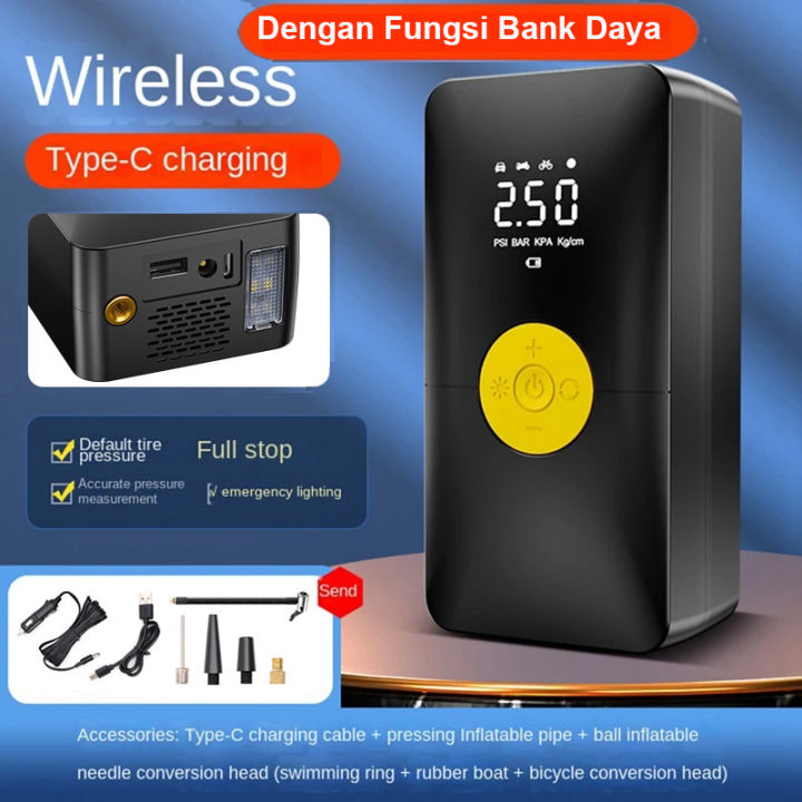 Pompa Udara Isi Ulang Inflator Ban Tipe-C Kompresor Portabel Kompresor ...