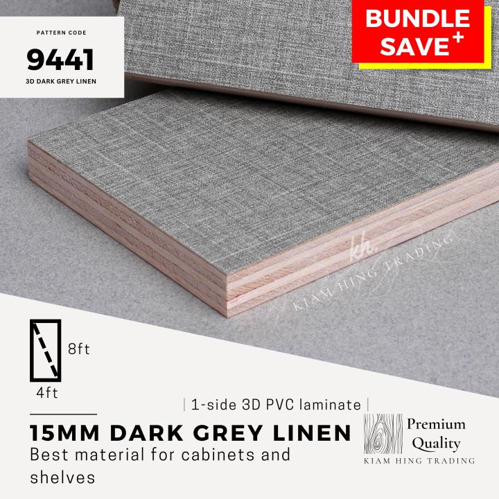 15mm Dark Grey linen 3D PVC laminated plywood (4ft x 8ft) 1-side PVC ...