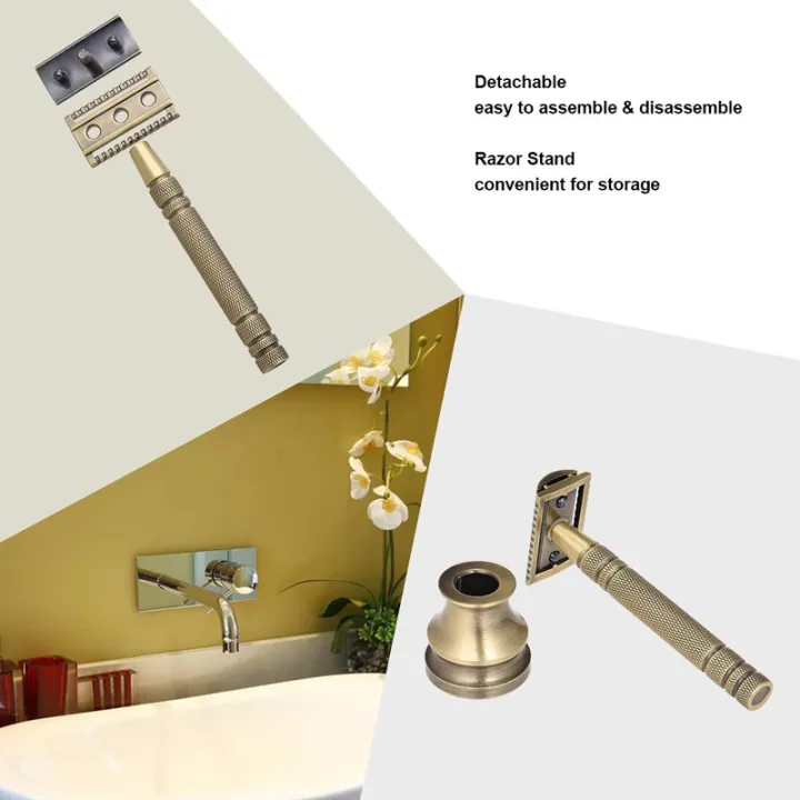 Metal Razor for Men Kit Safety Razor Double Edge Safety Razor Stand ...