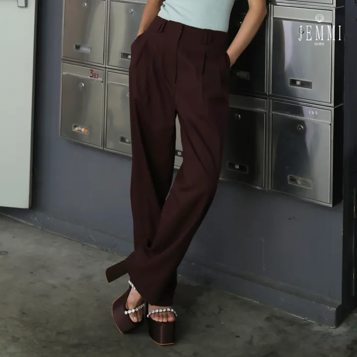 JEMMIDORIS กางเกงขายาวทรงกระบอกสีแดงมารูน-รุ่น Jovi trousers maroon ...