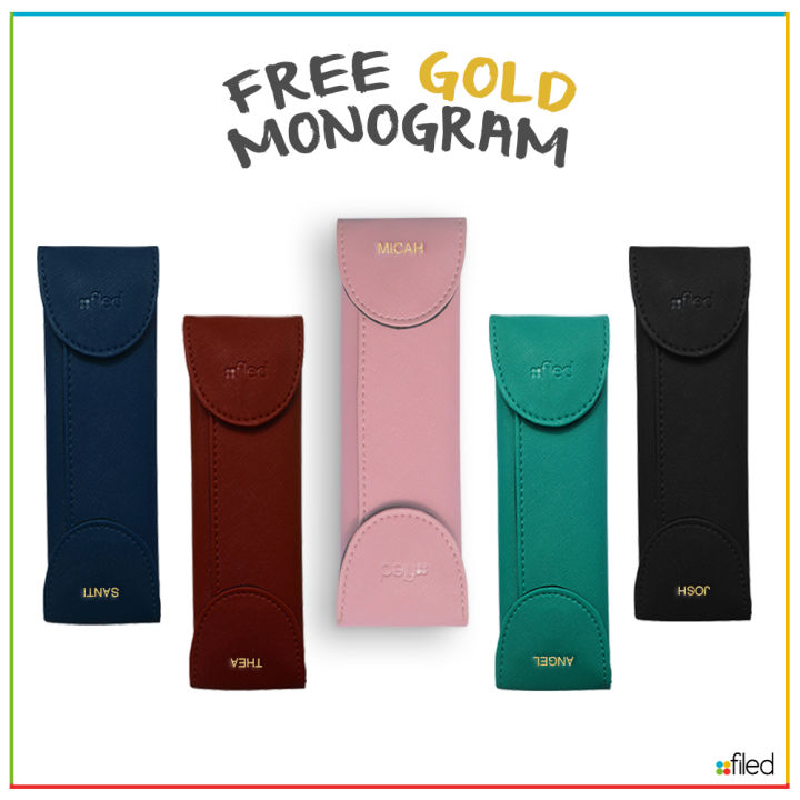 Filed Pen Wrapper III Slim Magnetic Leatherette Pencil Case with Gold ...