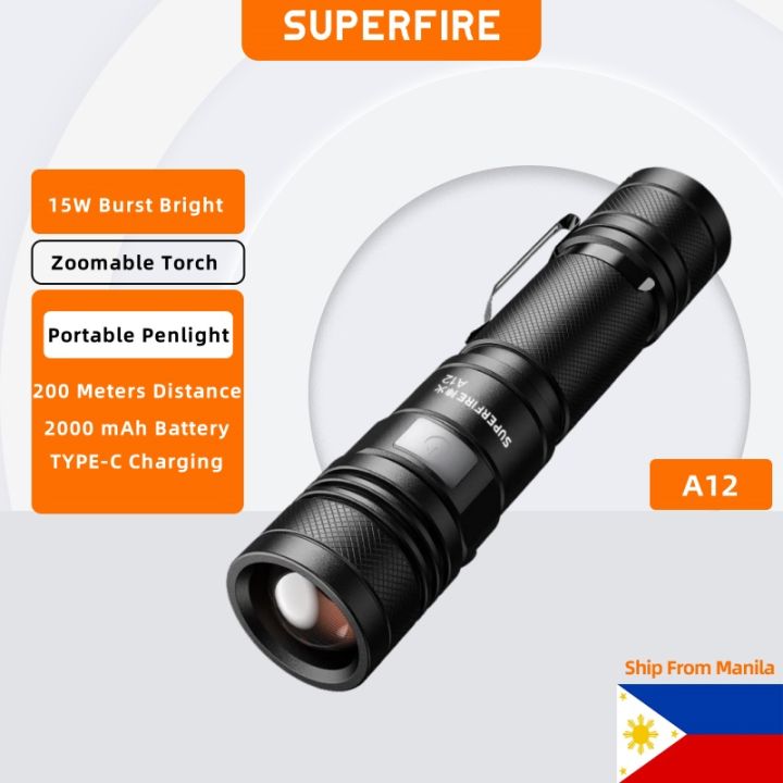 SUPERFIRE A12 Flashlight Chargeable 1000lm LED Torch Light Powerful ...