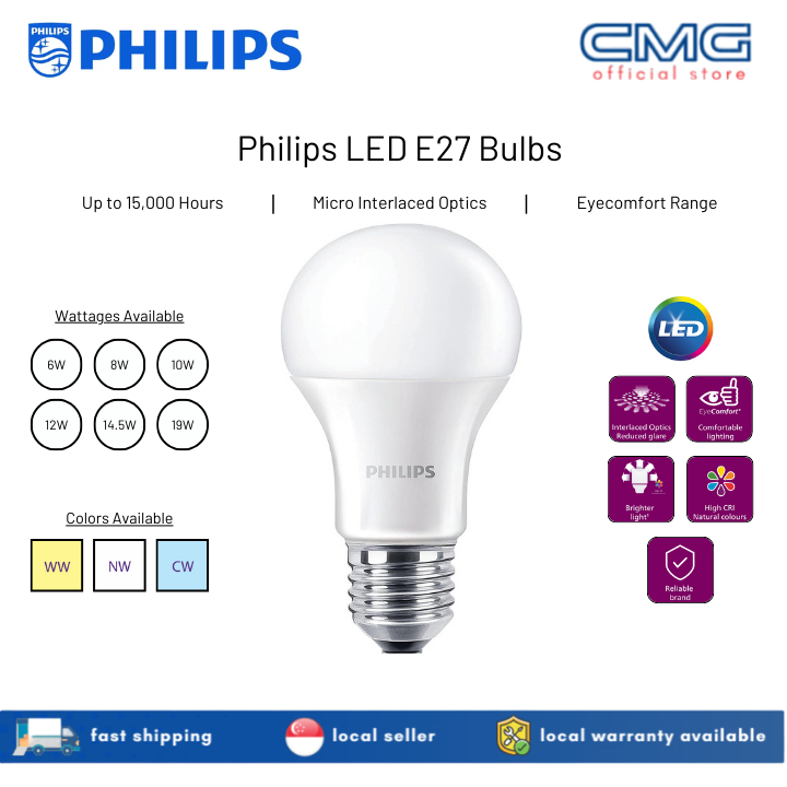 Philips LED Bulb 6W / 8W / 10W / 12W / 14.5W / 19W E27 Screw on cap ...