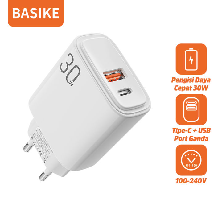 BASIKE Kepala Charger iphone Fast Charging 30W Type C USB Handphone Fast Charger Murah for ip ...