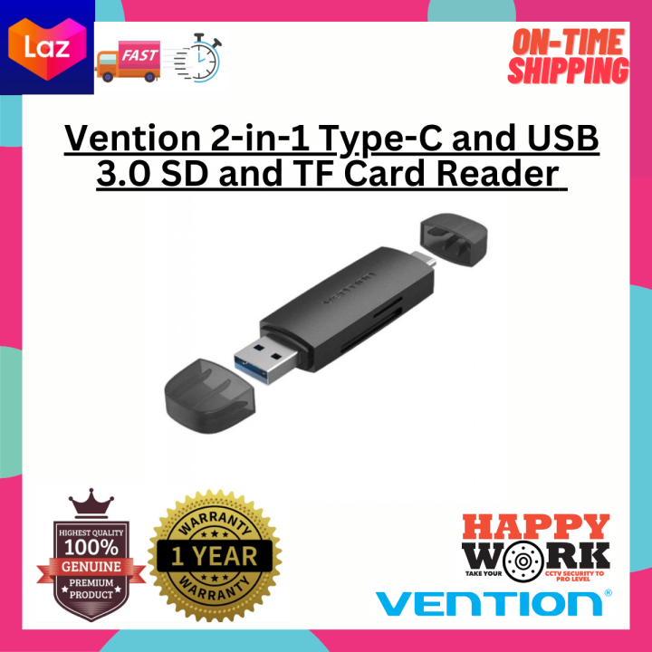 Vention 2-in-1 Type-C and USB 3.0 SD and TF Card Reader 5Gbps 100MB/s ...