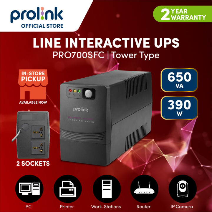 Prolink 650VA/390W UPS Power Backup With AVR For Computer/Modem Router ...