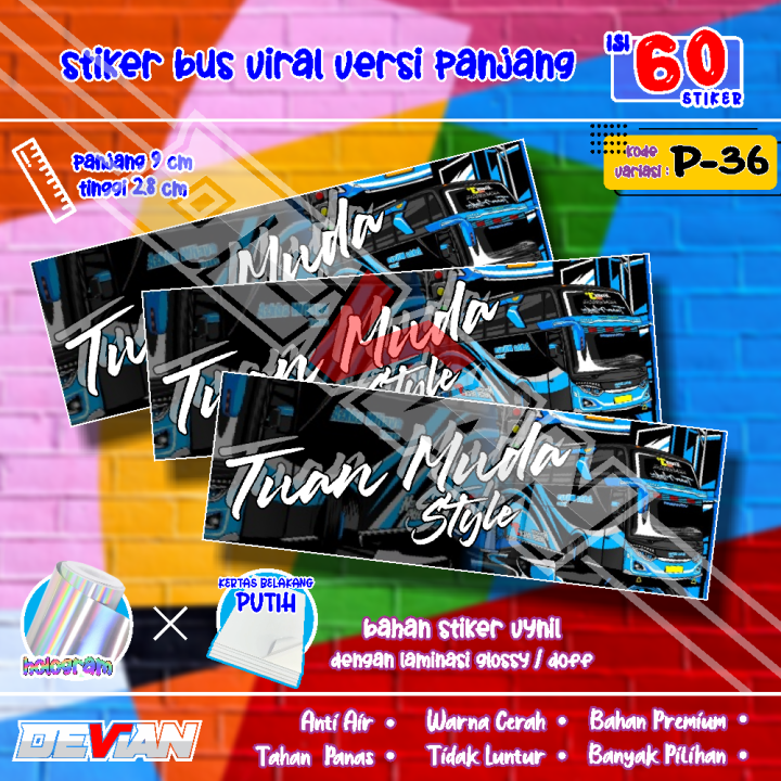 stiker bus tuan muda azka wijaya isi 60 pcs | original anti air warna ...