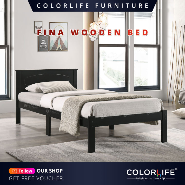 Colorlife Fina Wooden Bed (White / Walnut) / Two Color Avaiable ...