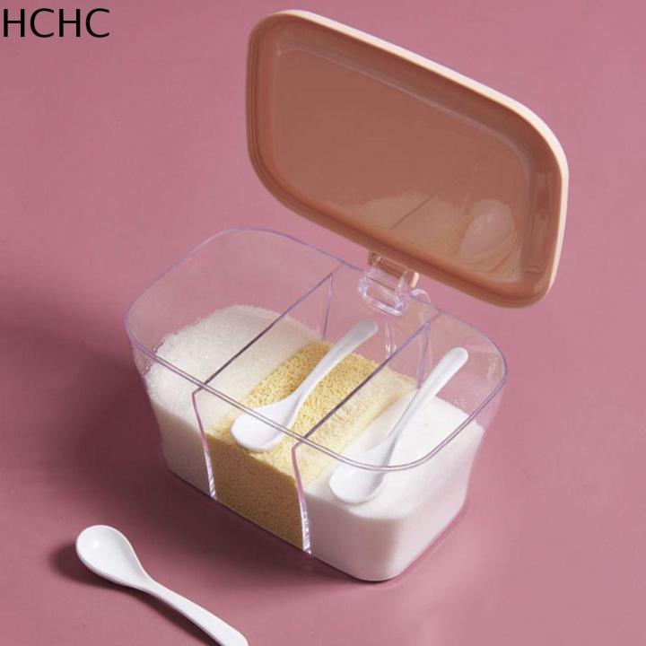 HCHC Plastic Seasoning Box Pink/Blue Three Grid Spice Storag Jars ...