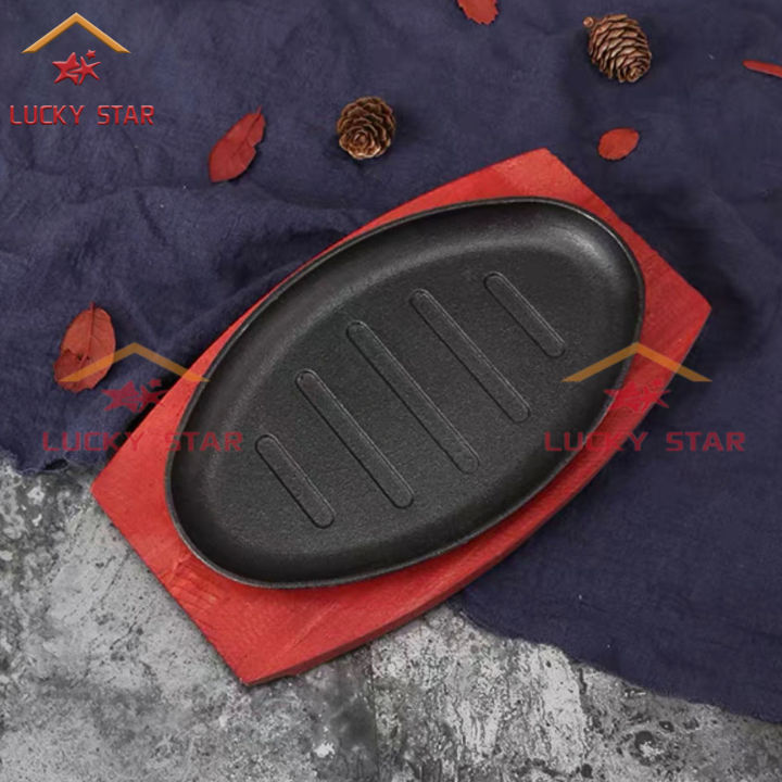 Oval sizzling plate With Wood Board Pangsisig Sizzling Iron Plate Steak ...