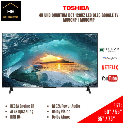 TOSHIBA 4K UHD QUANTUM DOT 120HZ LED QLED GOOGLE TV TELEVISYEN 50M550MP | 55M550MP | 65M550MP ...