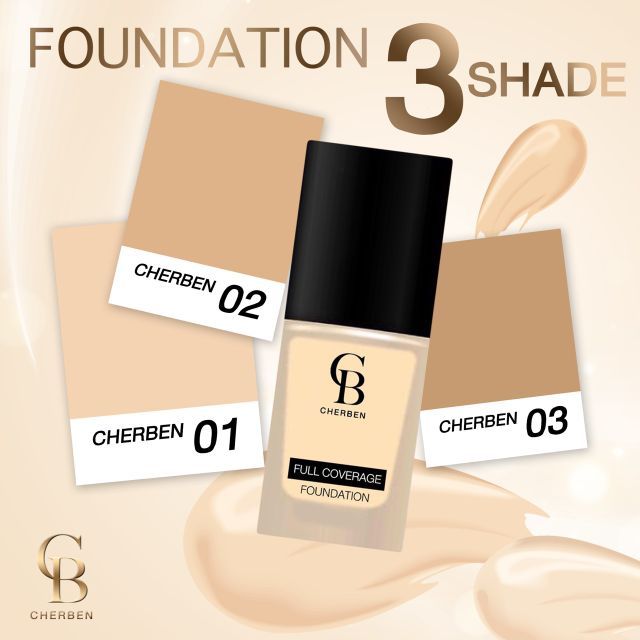 แบ่งขายรองพื้นปกปิดเนียน CHERBEN FULL COVERAGE FOUNDATION SPF50 PA+++ แบ่งขายรองพื้นไข่มุก ...
