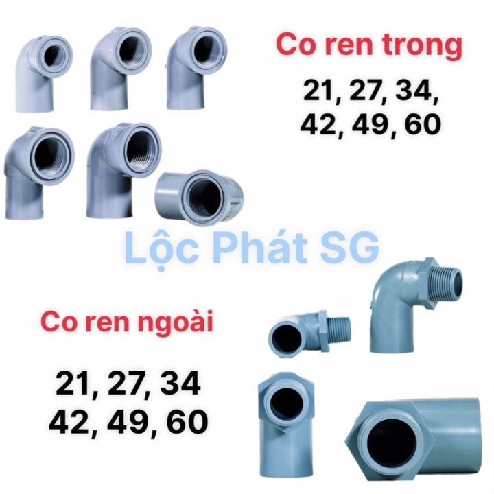 Cút, Co góc ren trong, co răng ngoài PVC 21, 27, 34, phụ kiện ống nước ...