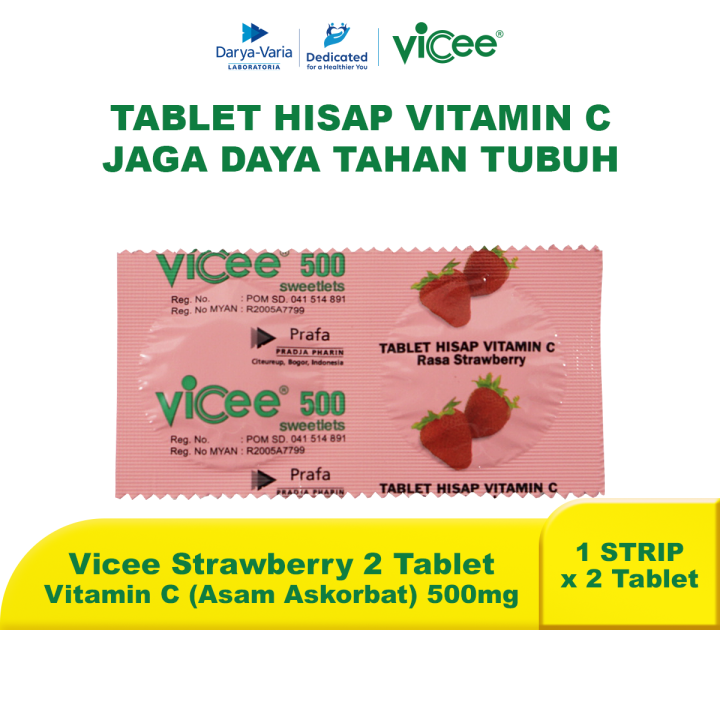 Vicee Strawberry Vitamin C Suplement Harian Isi 2 Tablet Hisap (1 Strip ...