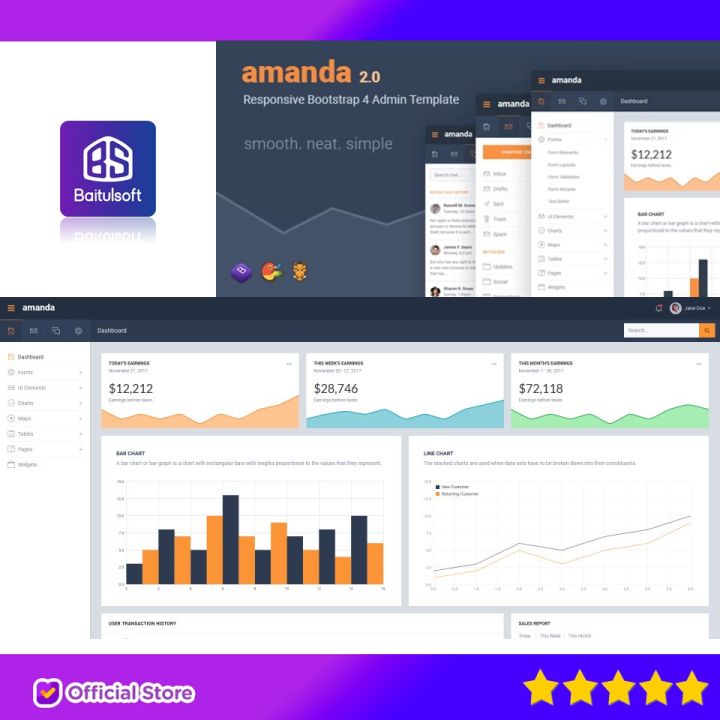 AMANDA RESPONSIVE BOOTSTRAP 4 ADMIN TEMPLATE BY BAITULSOFT | Lazada ...