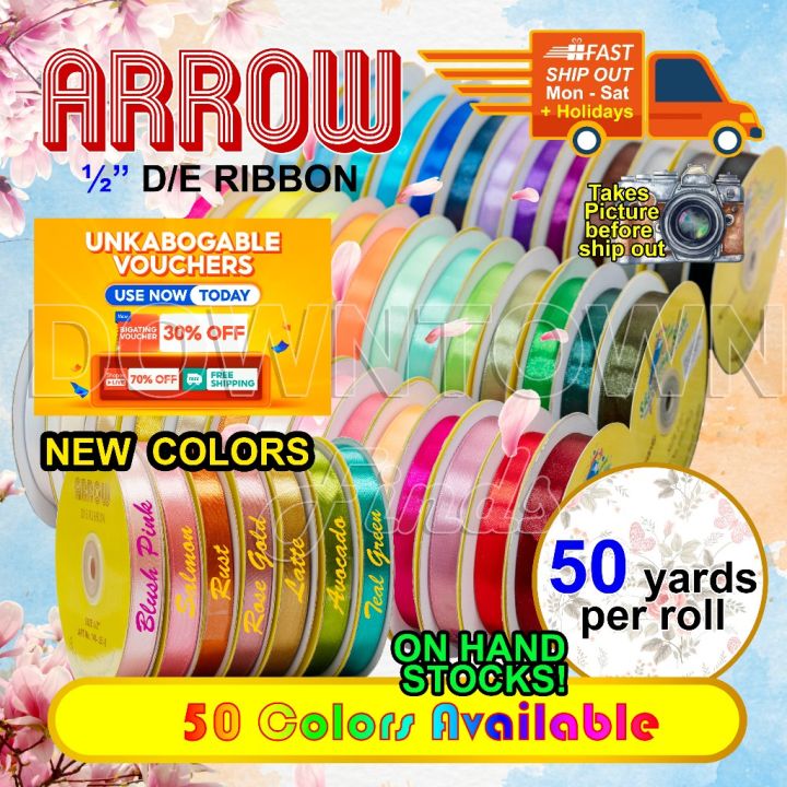 (50Yards/Roll) HALF 1/2 inch ARROW Satin Ribbon Double Edge decorative ...