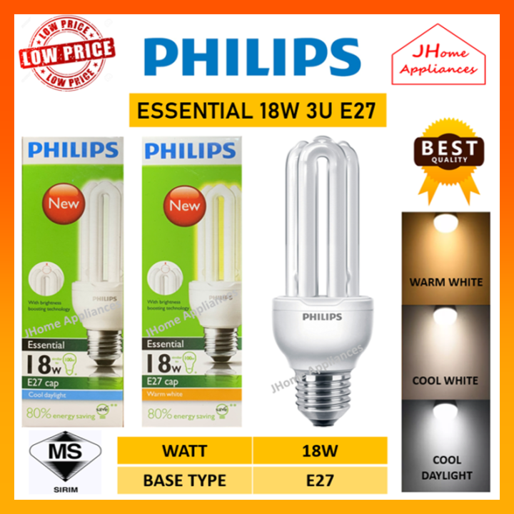 PHILIPS ESSENTIAL 18W ENERGY SAVING BULB 3U PLCE E27 (COOL DAYLIGHT ...