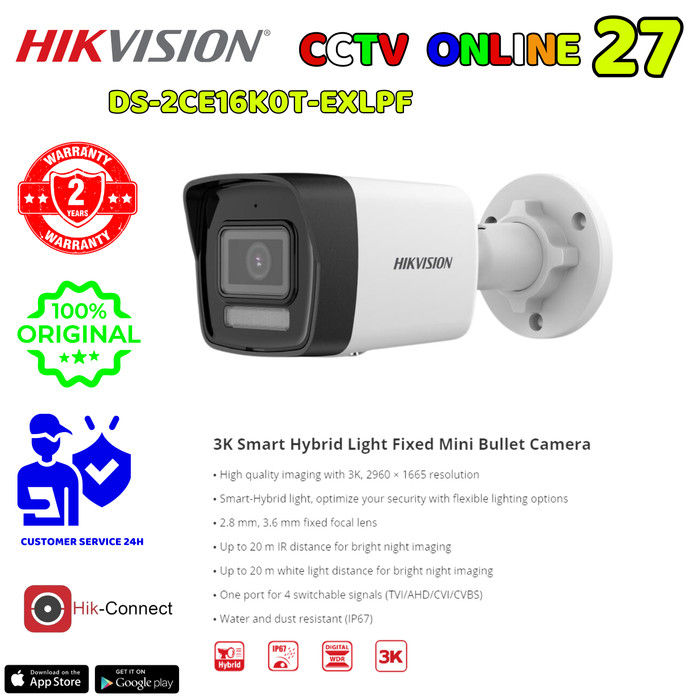 Hikvision DS-2CE16K0T-EXLPF 5MP Dual Light Fixed Mini Bullet Camera | Lazada Indonesia
