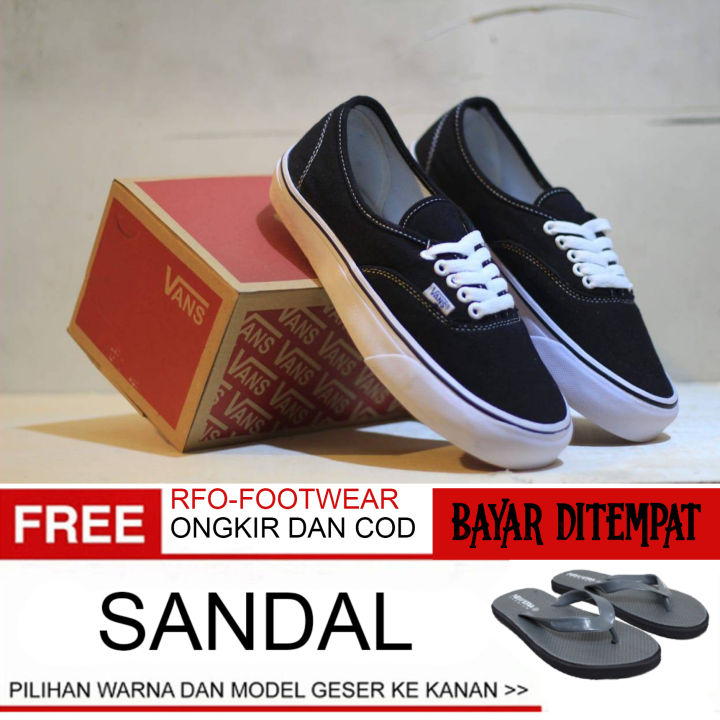 SEPATU VANS PRIA ERA AUTHENTIC FULL BLACK HITAM POLOS WHITE PUTIH ...