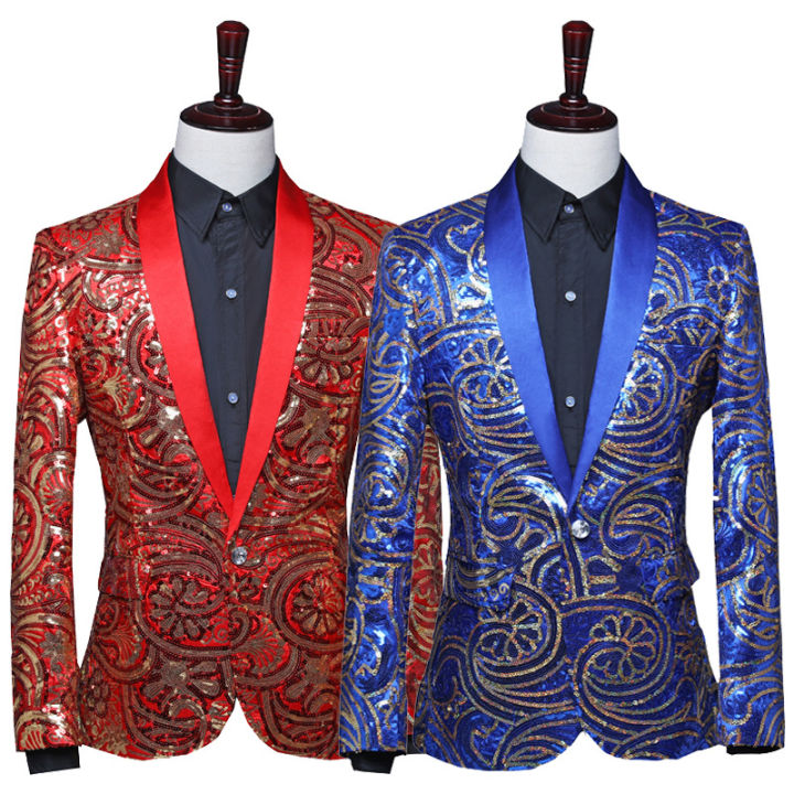 Glitter Suit For Men Sequined 2025 Fancy Korean Nightclub Singer Jacket ...