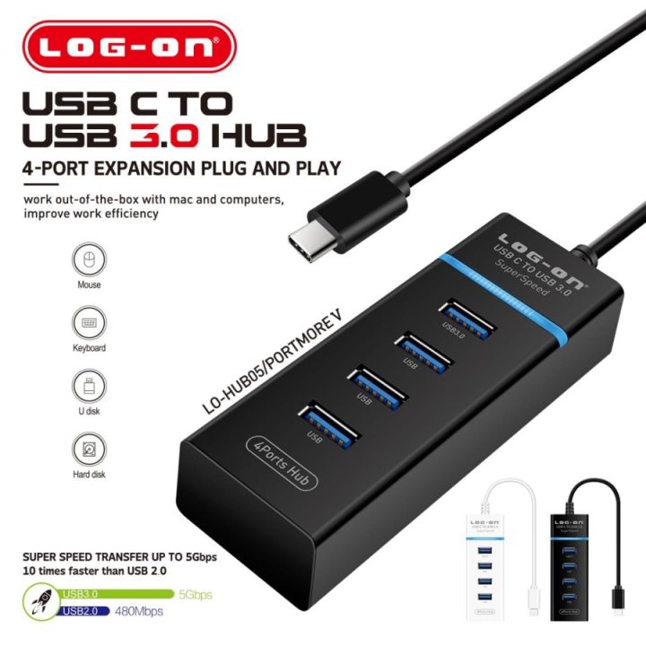 USB TYPE C TO USB 3.0 HUB LOG ON LO-HUB05 PLUG AND PLAY - USB HUB ...