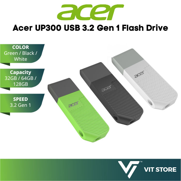 Acer UP300 New-gen USB 3.2 Gen 1 Flash Drive Green / Black / White 32GB / 64GB / 128GB RAM ...