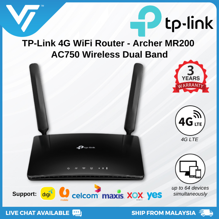 TP-Link Router 4G LTE Mobile WiFi - Archer MR200 AC750 Wireless Dual ...