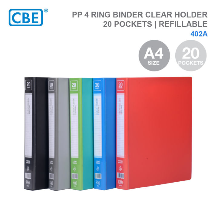 CBE 402A PP 4-Ring Binder Clear Holder A4 | 20 Pockets | Refillable ...