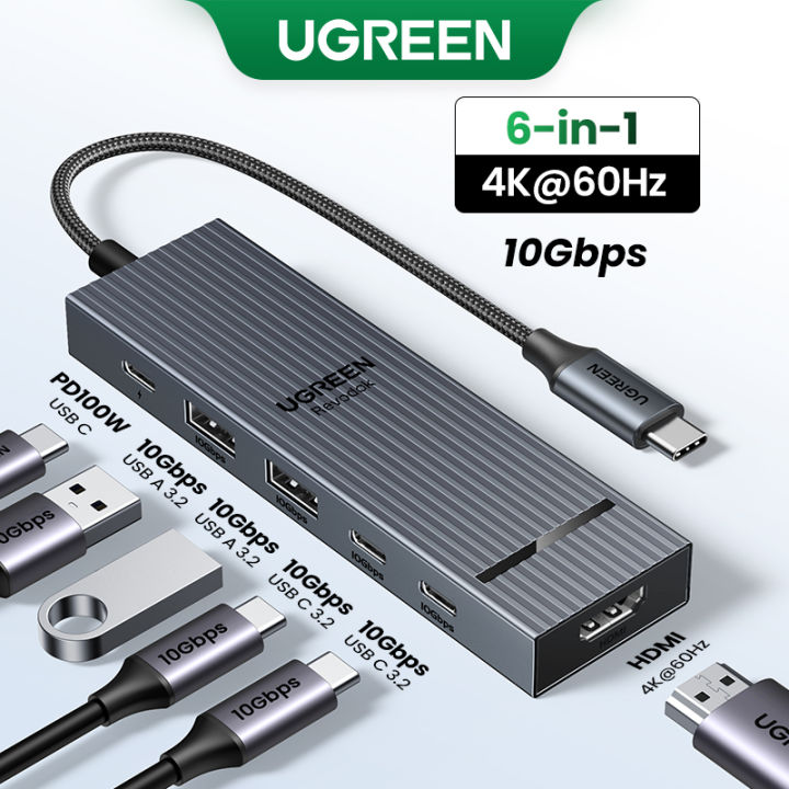 【4K 60Hz】UGREEN 6-in-1 10Gbps USB C Multiport Adapter HUB HDMI ...