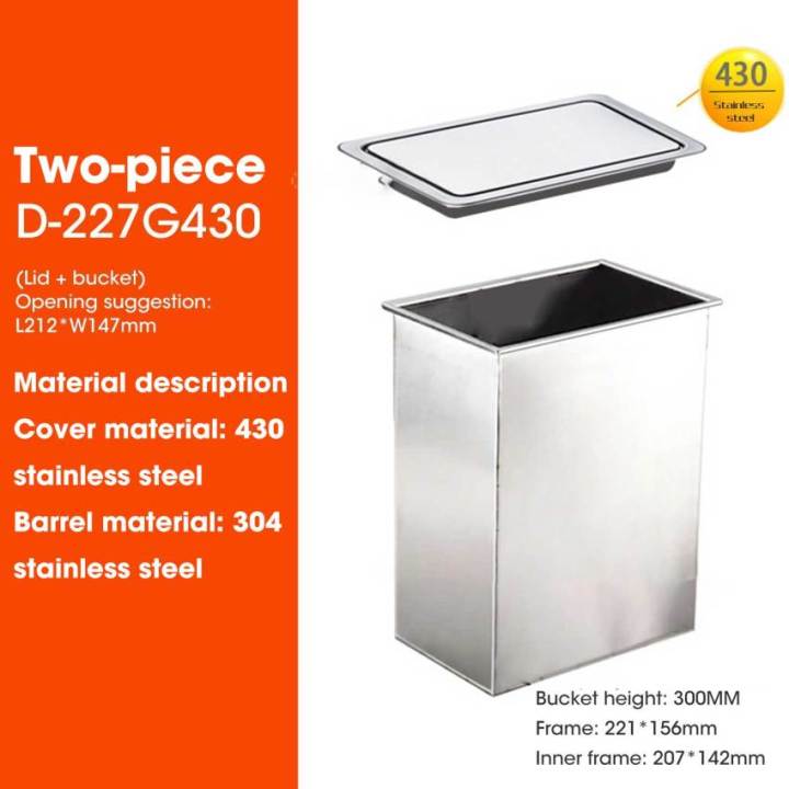 Kitchen Cabinet Countertop Built-in Stainless Steel Trash Can Embedded ...