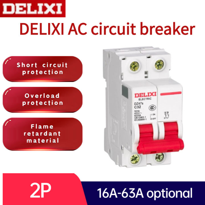 DELIXI MCB DZ47-63 AC circuit breaker 16A-63A 2 pole for protection of circuit equipment | Lazada PH