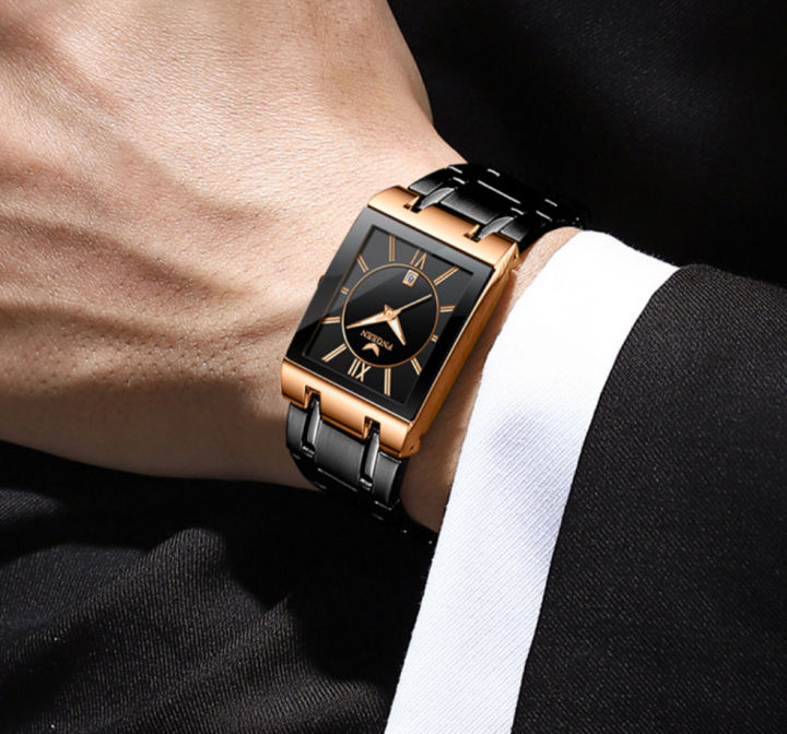 Top time Luxury Gold Full Steel Watches For Men Square Calendar Quartz ...