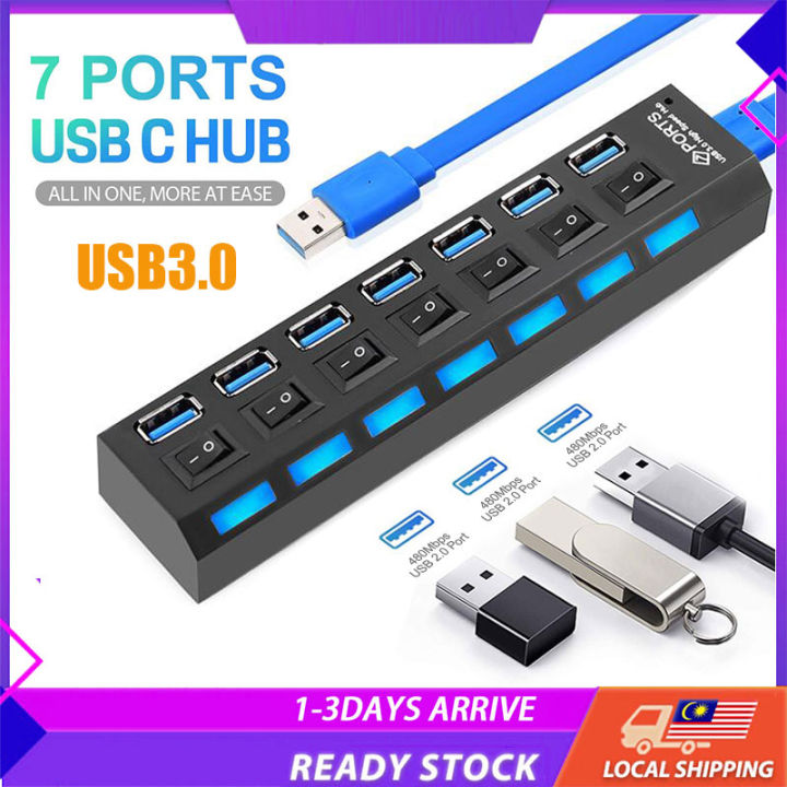 USB Port Extension 7 Port USB 3.0 Hab Adaptor Adapter USB HUB USB 3.0 ...