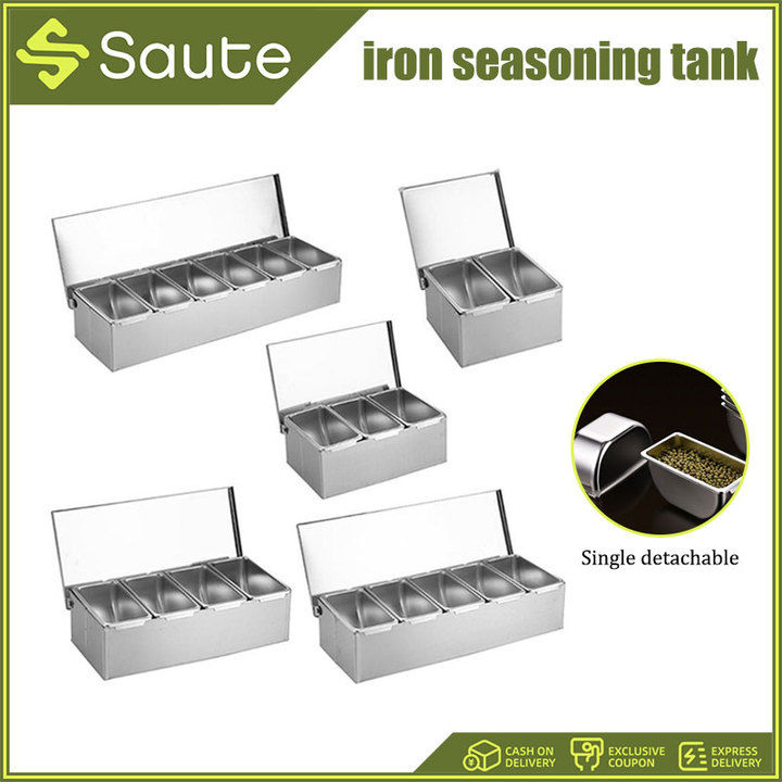 304 Stainless Steel Square Storage Box Spice Seasoning Jar Restaurant ...
