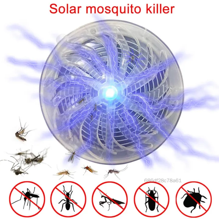 Solar Powered Buzz UV Lamp Light Fly Insect Bug Electric Shock Wireless ...
