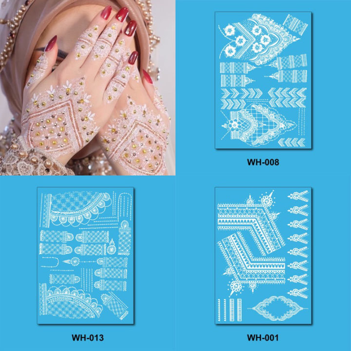 [1set 2 tangan] Henna sticker instant tattoo white stickers inai stiker ...