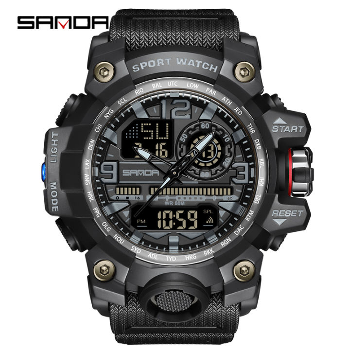 SANDA Sports Fashion Brand Luxury LED Men Military Sports Multi ...