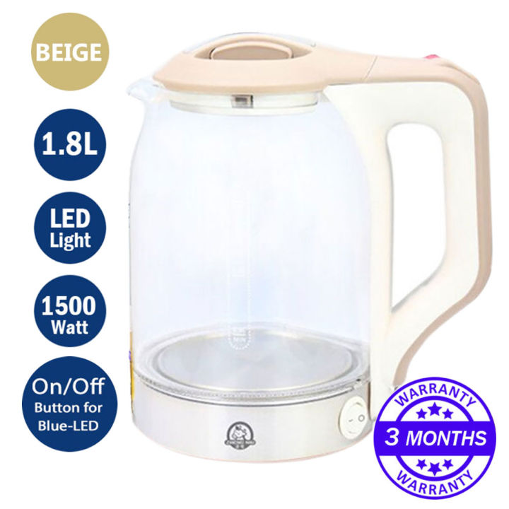 Electric Kettle Jug 1.8L Automatic High Borosilicate Glass With LED Light For Boil Water Kitchen ...
