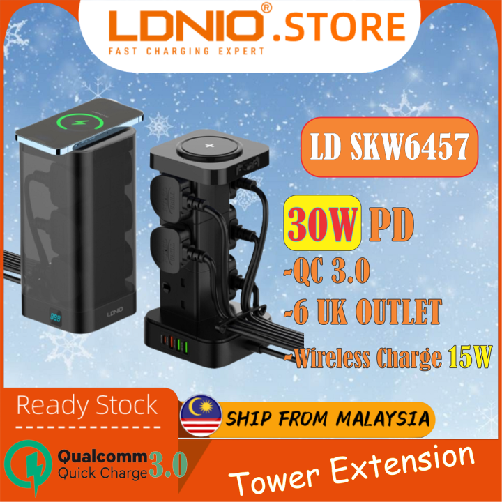 LDNIO SKW6457 Power Cord 15W Wireless Charge Tower Extension 6 UK ...