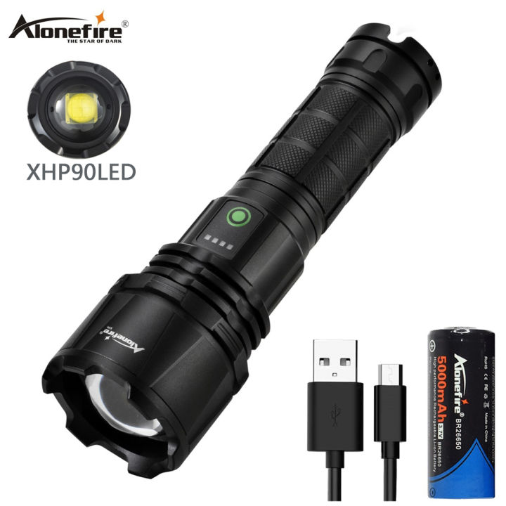 Alonefire X34 LED Flashlight XHP90 Camping Light USB Rechargeable Torch ...
