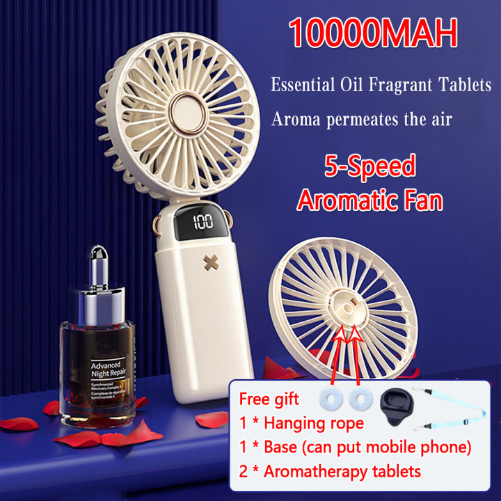 10000mAH Mini Fan Rechargeable Hand-held 5-Speed fan Portable Electric ...