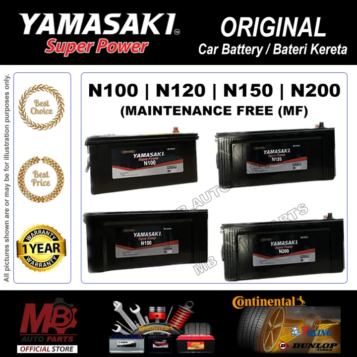 YAMASAKI Battery N100 / N120 / N150 / N200 Maintenance Free (MF) Super Power Battery [Car ...