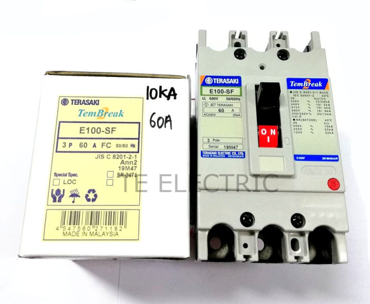 TERASAKI E100SF SERIES MCCB 40A / 60A / 100A 3 POLE 10KA MOLDED CASE ...