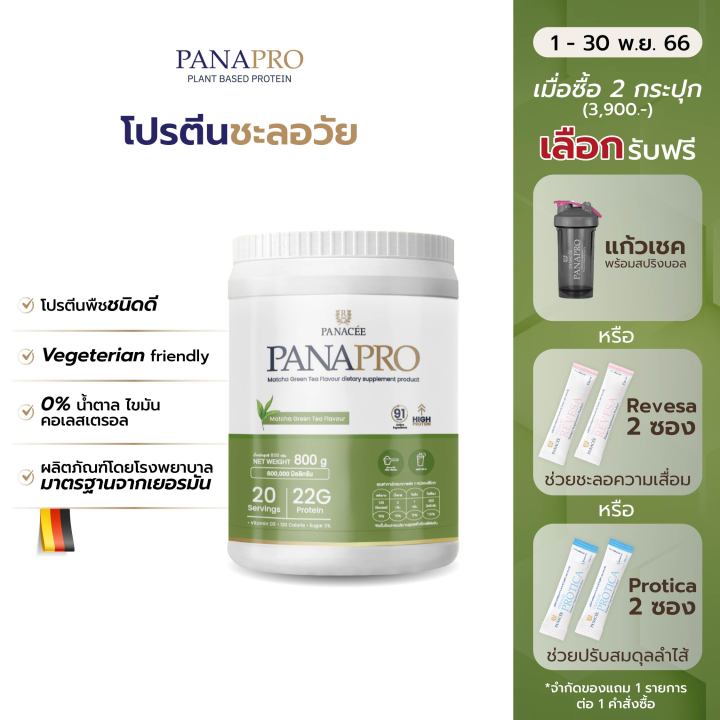[2 กระปุก เลือกรับของแถม] แพลนท์โปรตีน PANAPRO Protein Matcha Flavour (800g) - PANACEE | Lazada ...