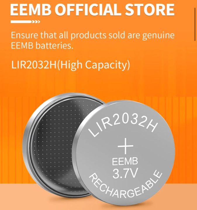CR2032 แบบชาร์จ High capacity 70mAh Rechargeable Button Batteries 3.7v ...