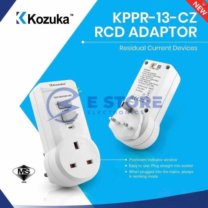 KOZUKA KPPR-13-CZ 13A Portable RCD / ELCB Socket Adaptor 30mA with ...
